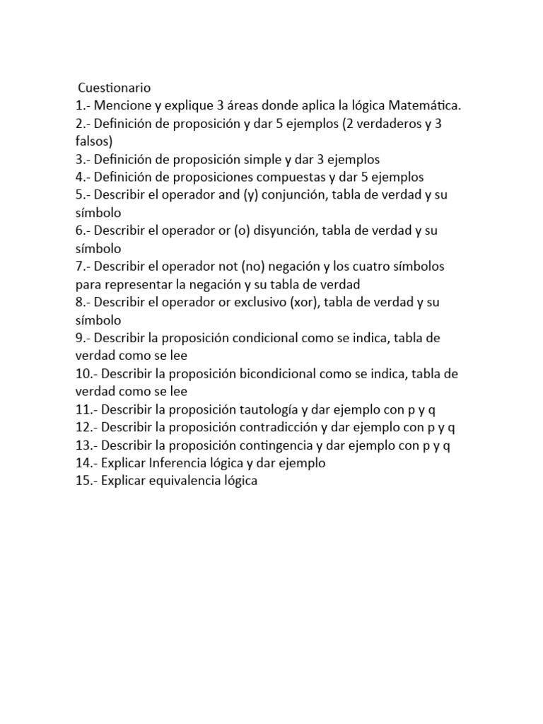 Cuest Tema 3 JLW | PDF | Proposición | Lógica