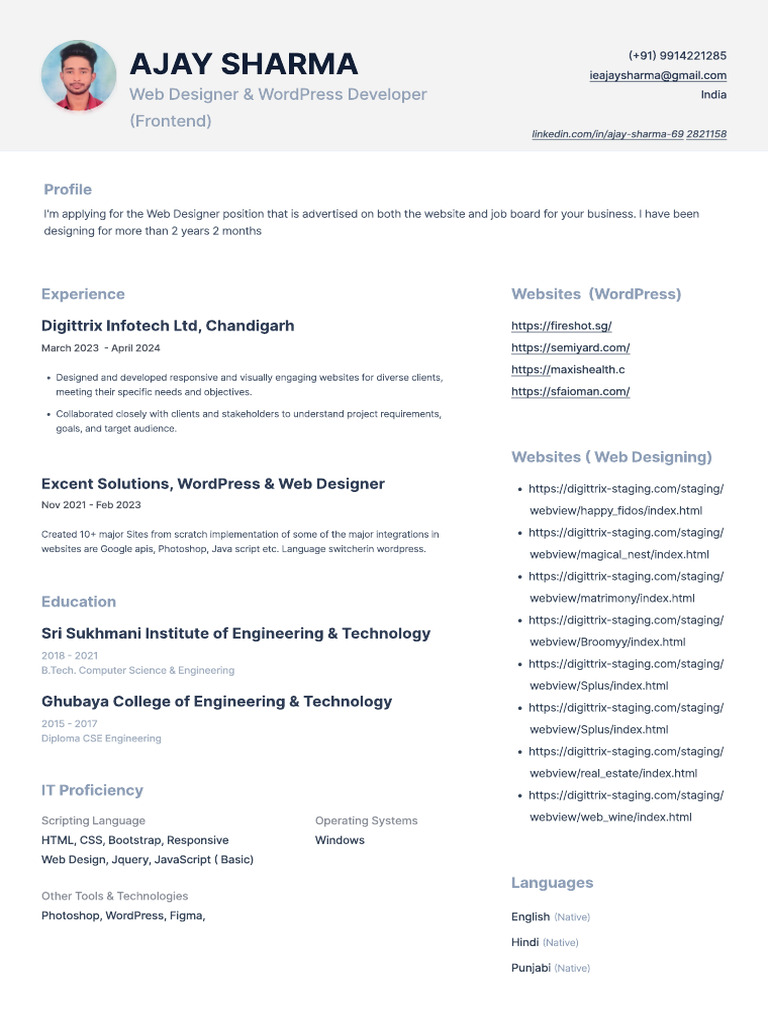 Ajay Sharma - Resume | PDF | Web Design | World Wide Web