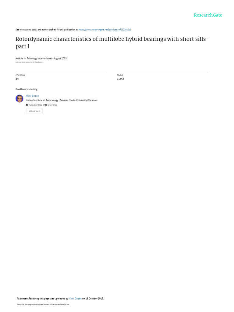 Rotordynamic Characteristics of Multilobe Hybrid B | PDF | Bearing ...