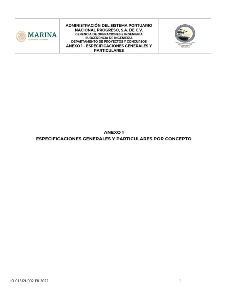 Anexo 1JA. - Especificaciones Generales y Particulares | Descargar ...