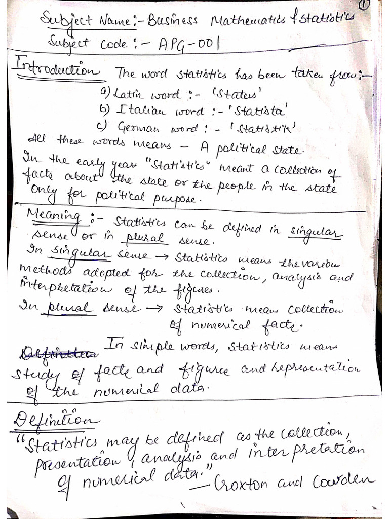 Statistics Class Notes Pdf