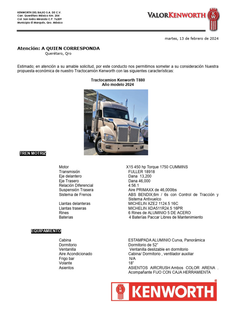 Ficha KENWORTH | PDF | Industria automotriz | Vehículos terrestres