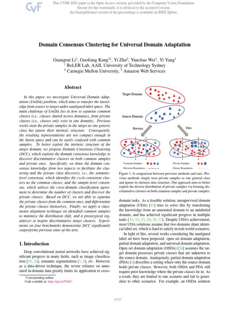 Li Domain Consensus Clustering For Universal Domain Adaptation CVPR 2021 Paper | PDF | Cluster ...
