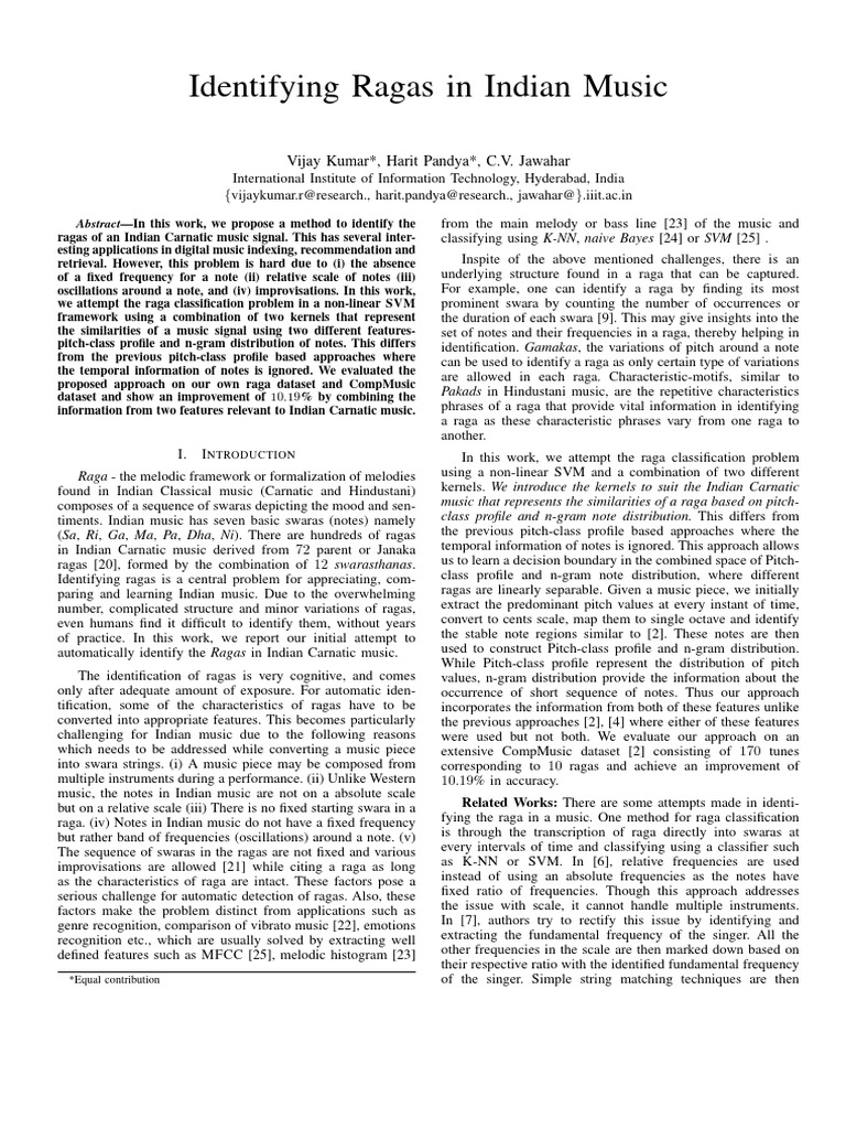 Identifying Ragas in Indian Music: Vijay Kumar, Harit Pandya, C.V ...