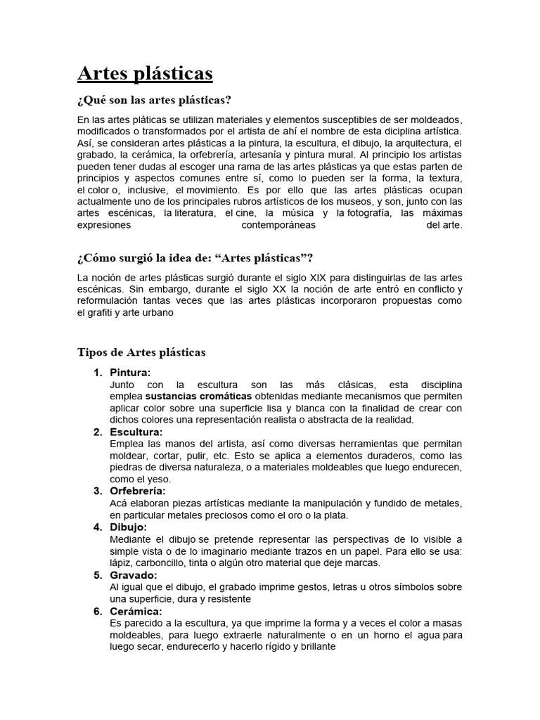 ARTES PLÁSTICAS I | PDF | Artes plásticas | Dibujo