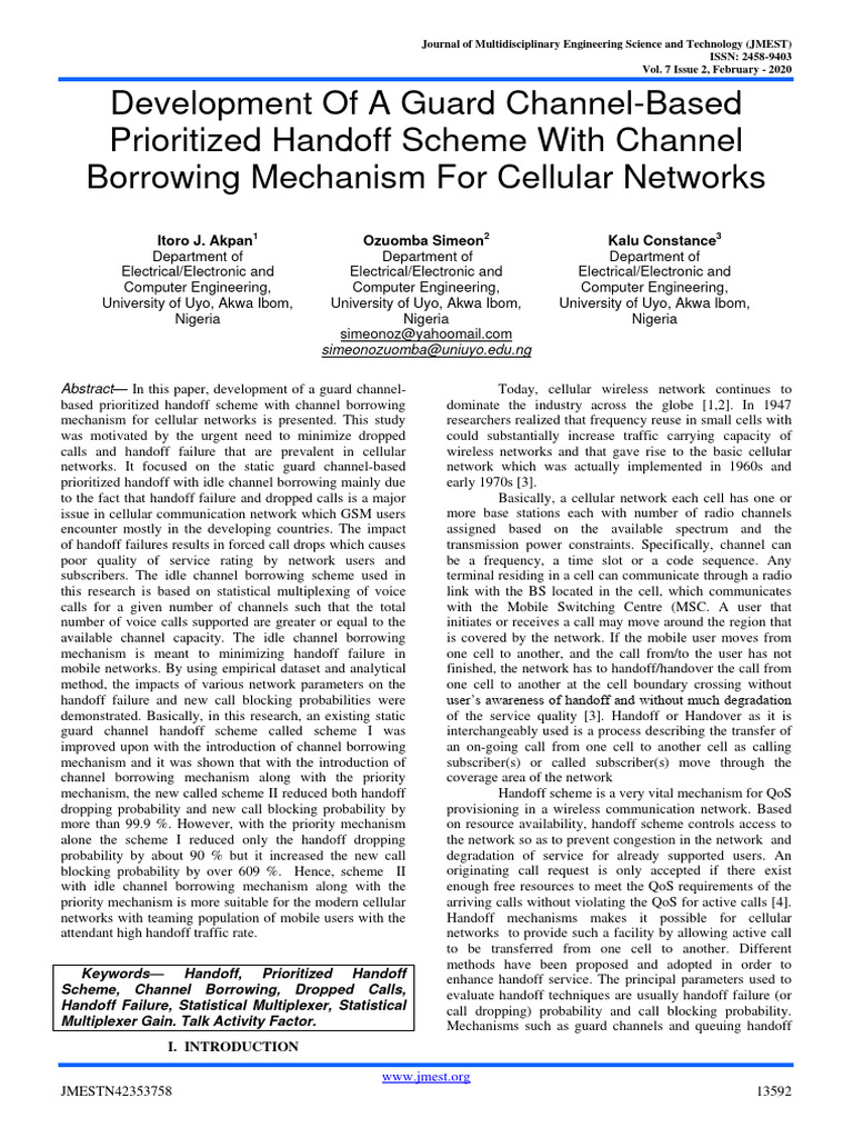 Development of A Guard Channel-Based Prioritized Handoff Scheme With Channel Borrowing Mechanism ...