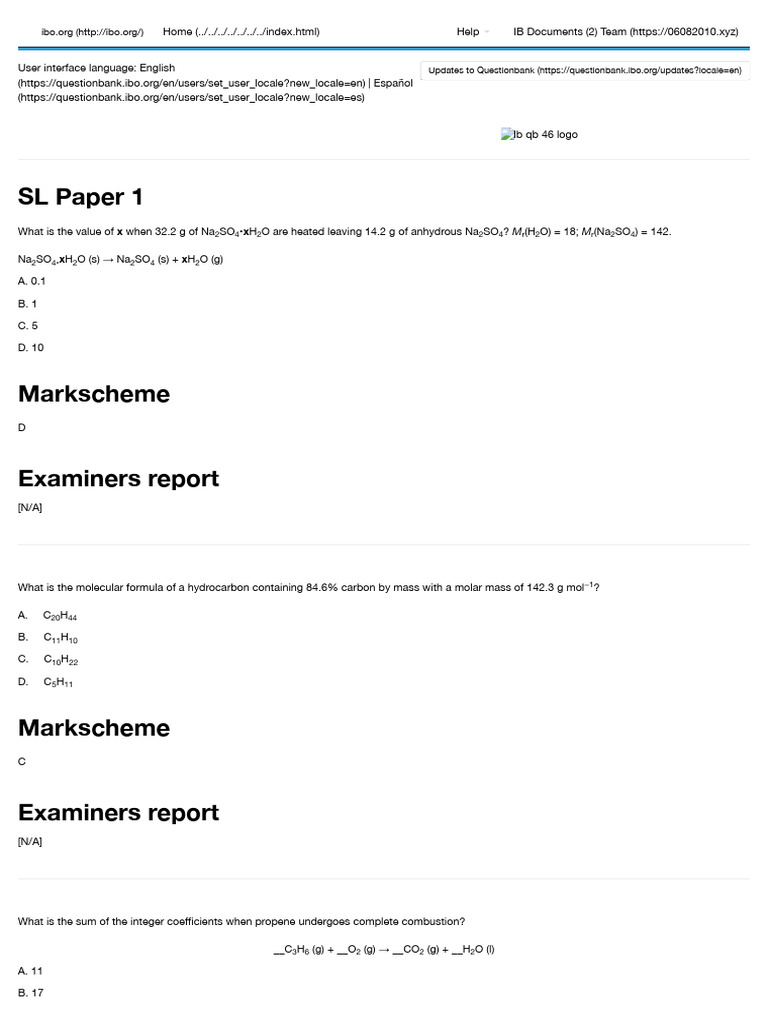 IB Questionbank Kimya-1 | PDF | Mole (Unit) | Gases