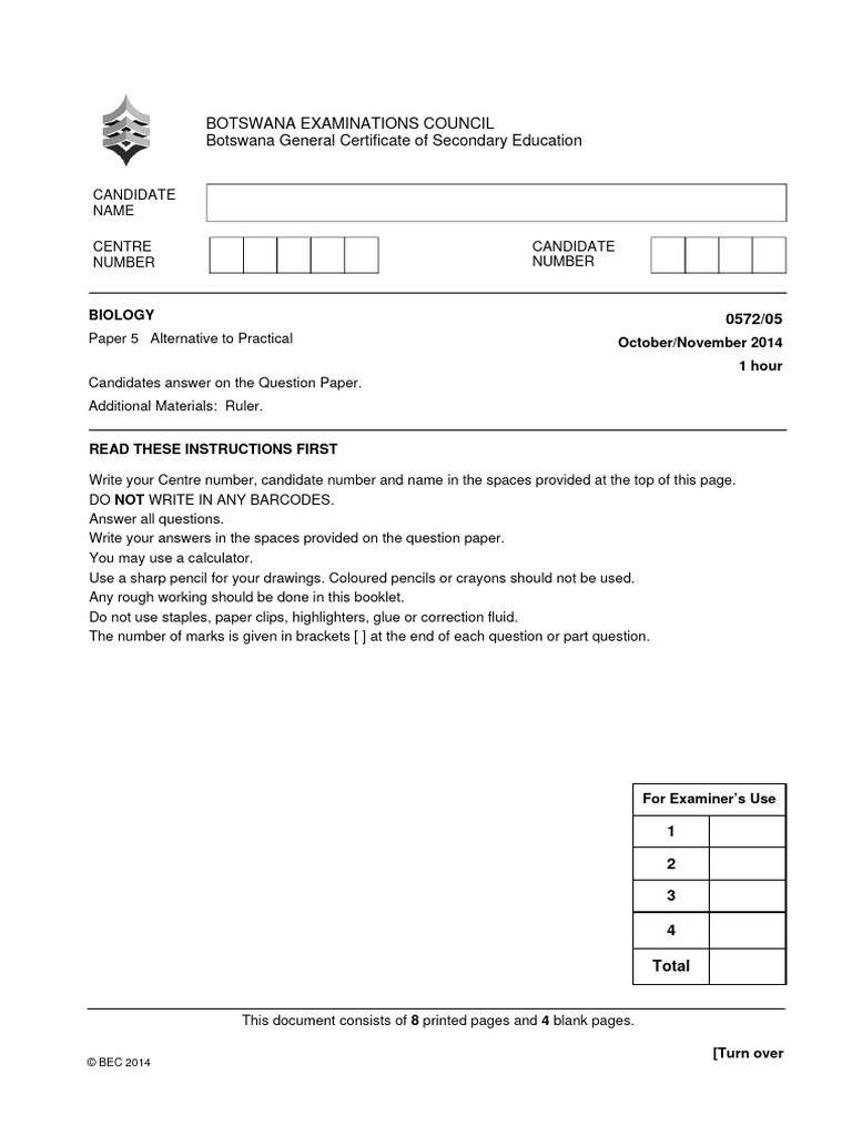 2014 Bgcse Biology Paper 5 | PDF