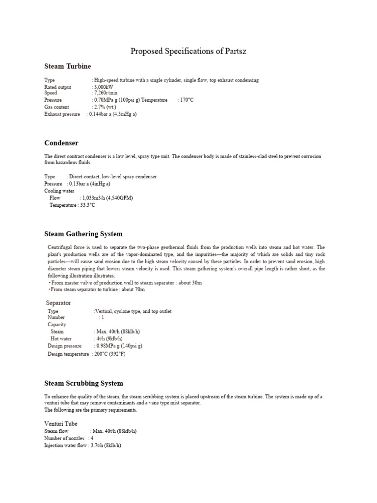 Power Plant 200mw Proposed Specifications of Every Parts | PDF | Steam ...