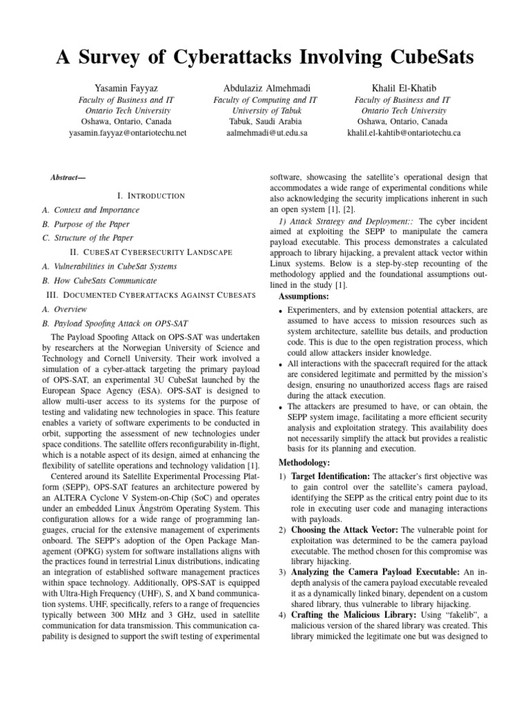 Vulnerabilities and Hacks in CubeSat Operations An Overview | PDF | Computer Security | Security