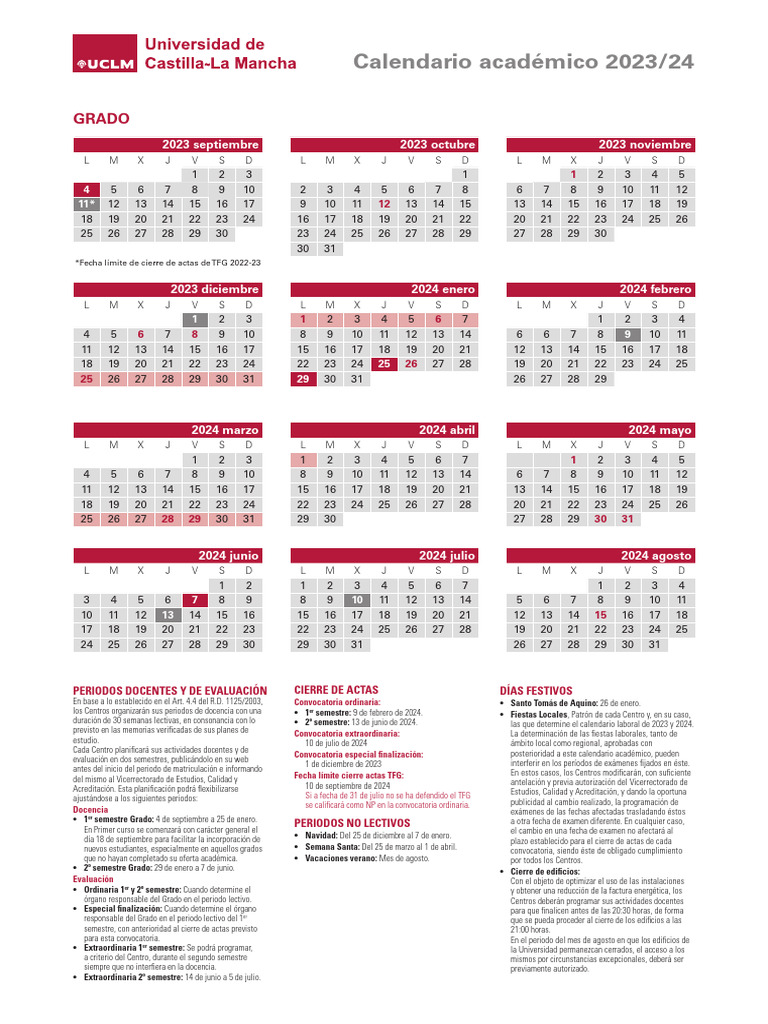 Calendarios Grado y Master 23-24 | PDF | Calendario