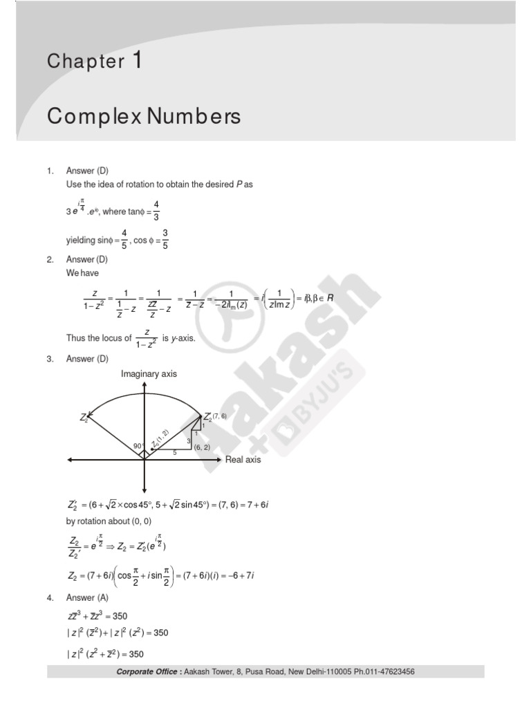 JEE Advanced Complex Numbers Solutions | PDF | Euclid | Mathematics
