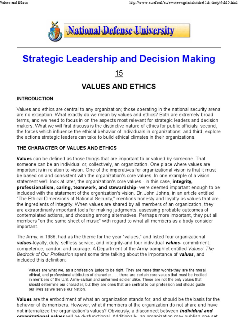Values and Ethics | PDF | Value (Ethics) | Leadership