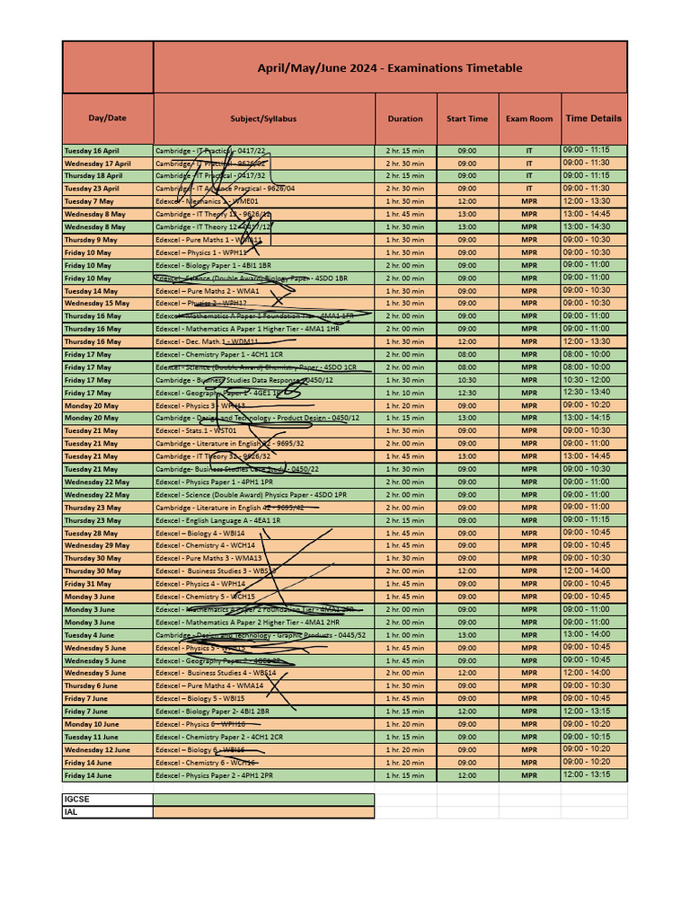 April - May - June 2024 Exam TT - Sheet1 | PDF | Qualifications | Student Assessment And Evaluation