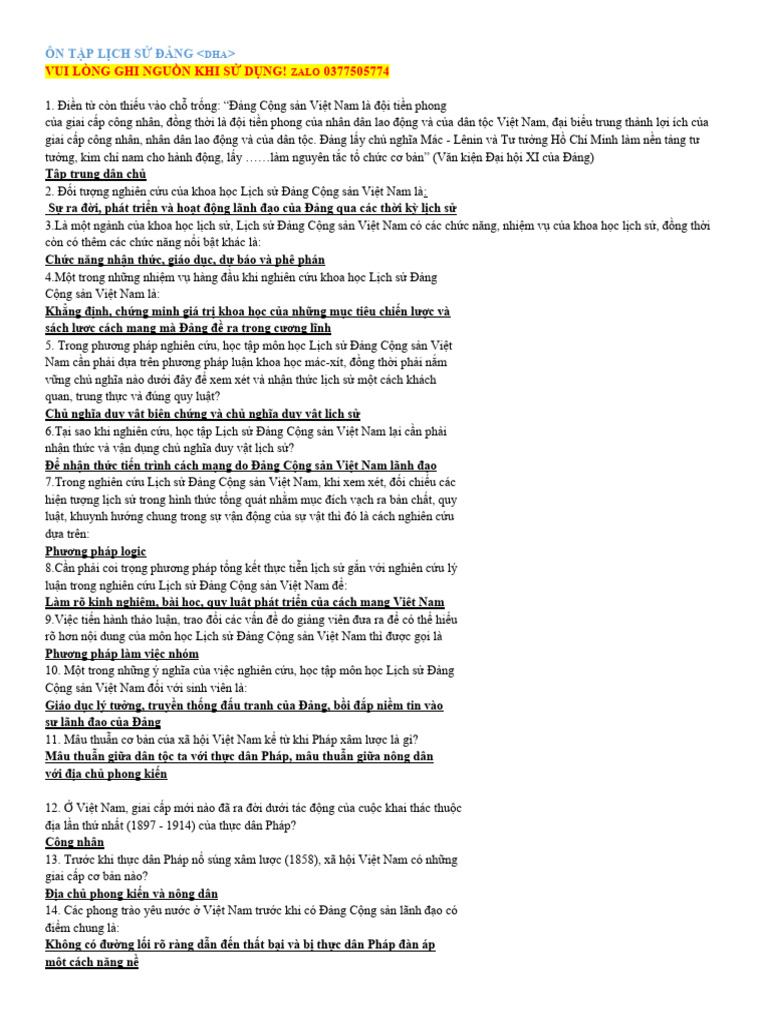 Trắc Nghiệm LSĐ - Dha | PDF