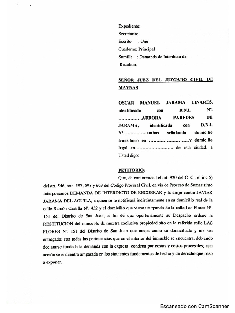 Demanda de Interdicto | PDF