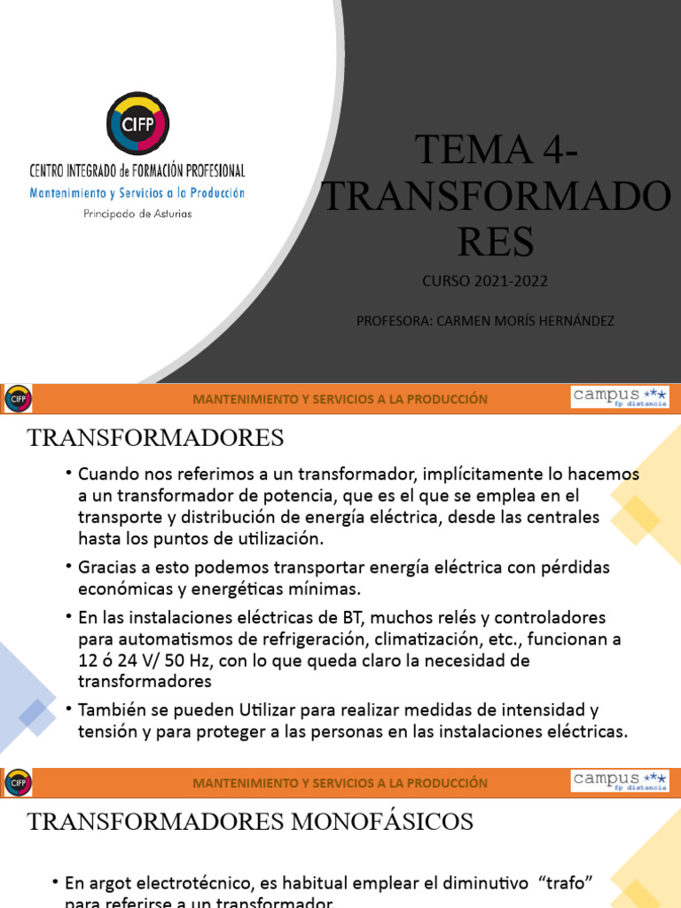 Tema 4- Transformadores | PDF | Transformador | Inductor