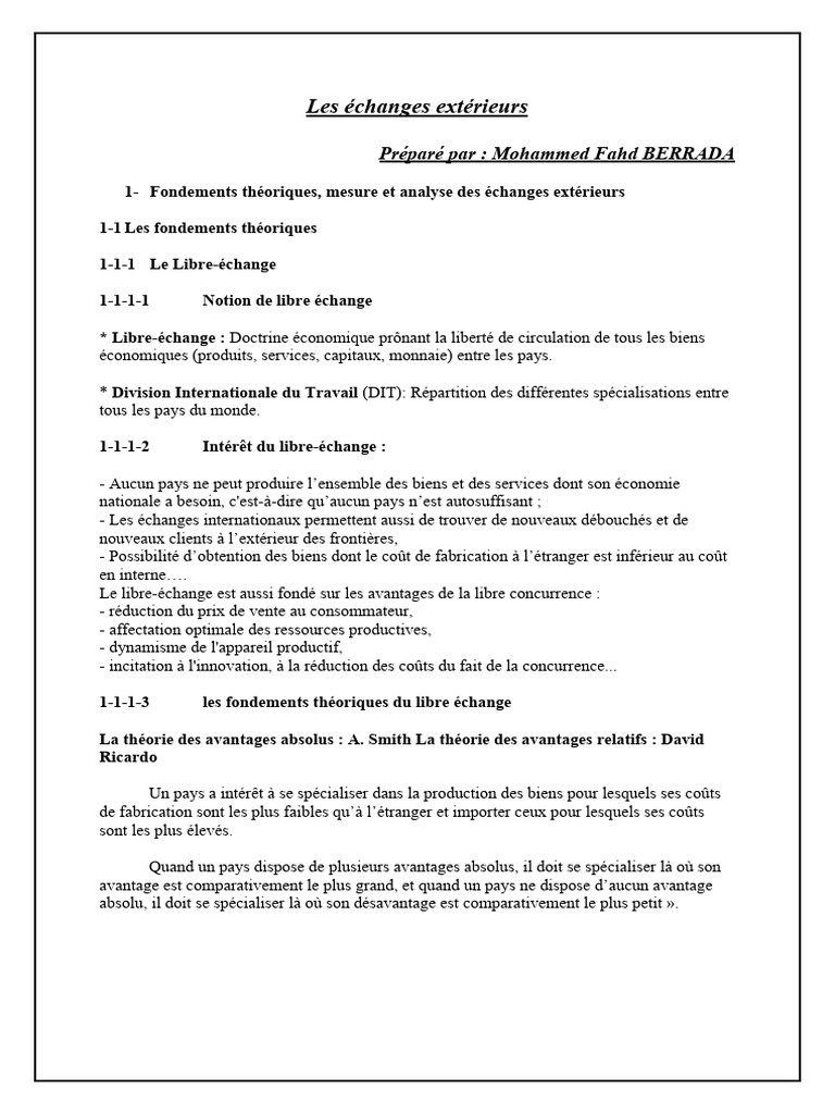 Fondements des échanges extérieurs | PDF | Protectionnisme | Libre-échange