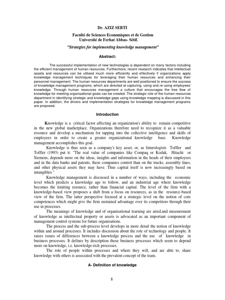 Strategies For Implementing Knowledge Management | PDF | Tacit Knowledge | Knowledge