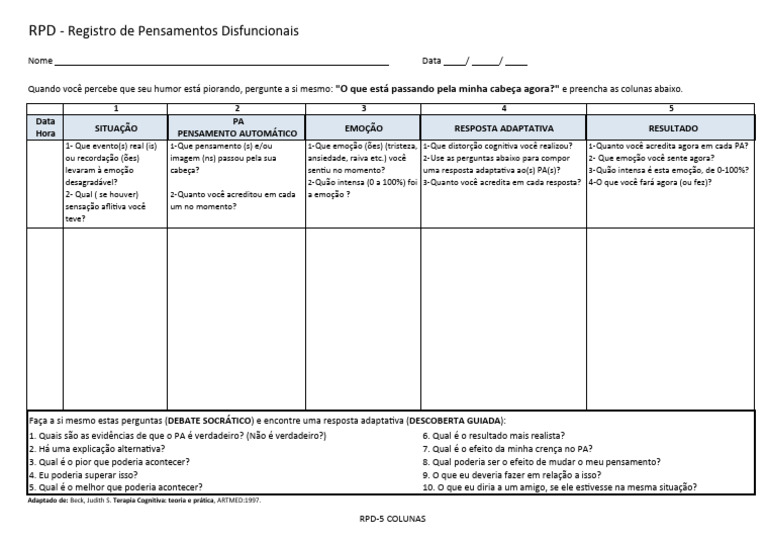 RPD 5 Colunas | PDF | Emoções | Pensamento