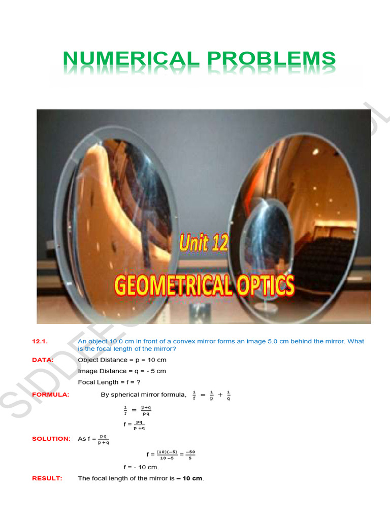 Numerical Problems Unit12 | PDF | Electrodynamics | Optics