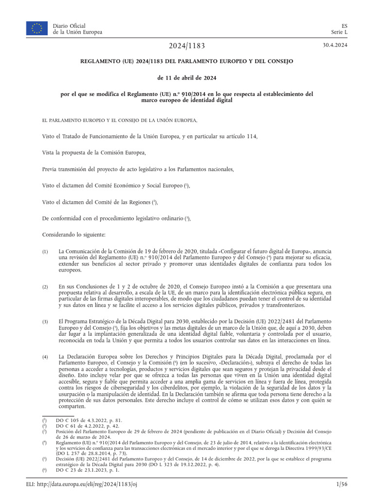 Reglamento (Ue) 2024/1183 Del Parlamento Europeo Y Del Consejo de 11 de Abril de 2024 | PDF ...