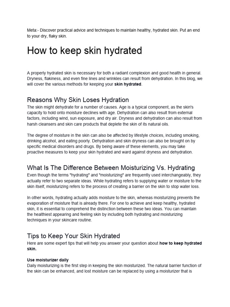 How To Keep Skin Hydrated | PDF | Skin Care | Dehydration