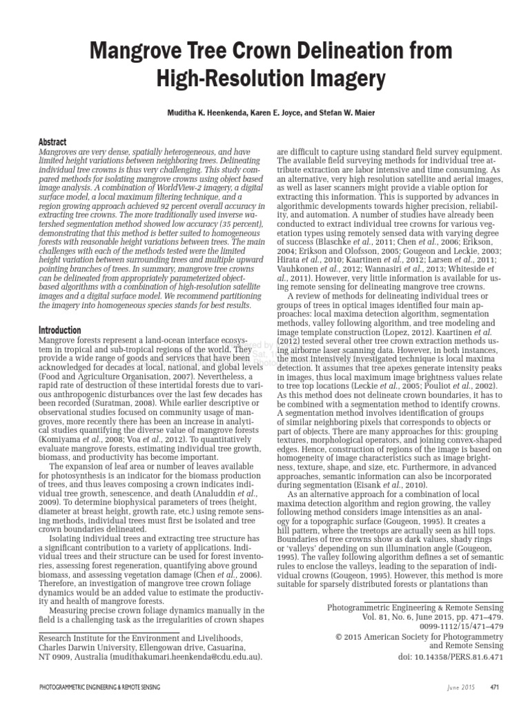 Mangrove Tree Crown Delineation from High-Resolution Imagery | PDF ...