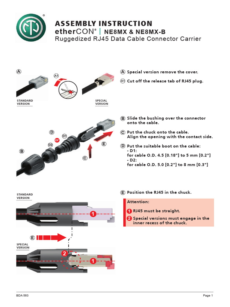 BDA 563 V2 - etherCON NE8MX & NE8MX-B - RJ45 cable connector carrier | PDF