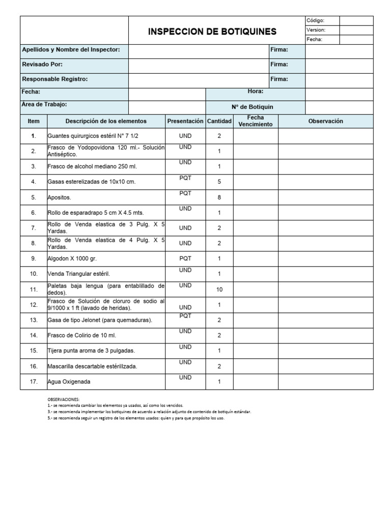 Formato de Inspecciòn de Botiquin | PDF