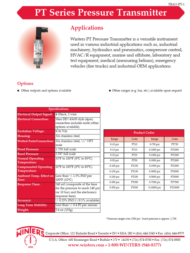 Transductores de Presion Winters | PDF | Equipment | Electrical Engineering
