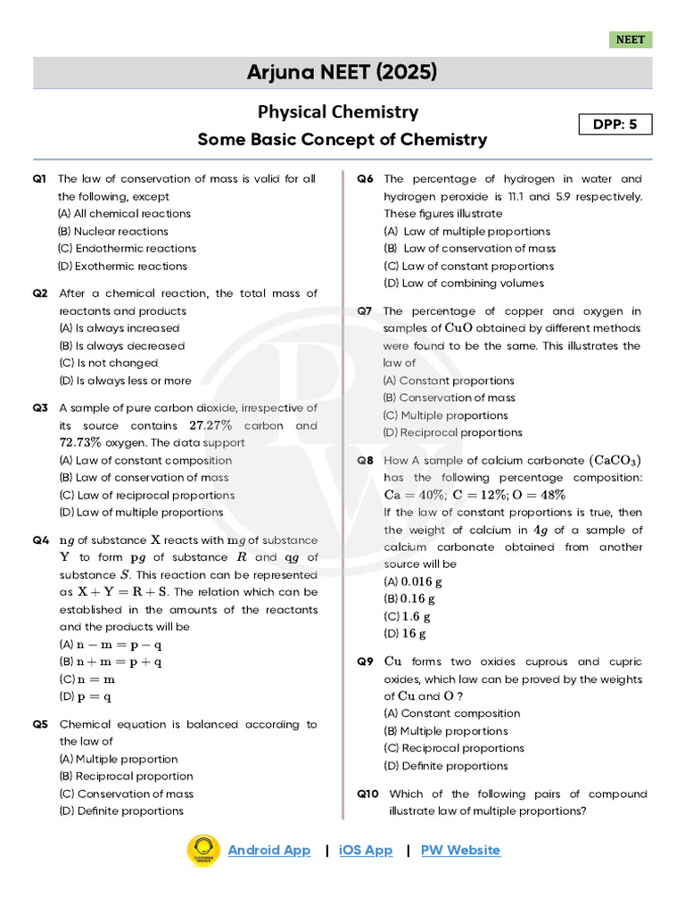 6628f19cc941d90018fba53e - ## - Some Basic Concepts of Chemistry: DPP 05 (Of Lecture 09 ...