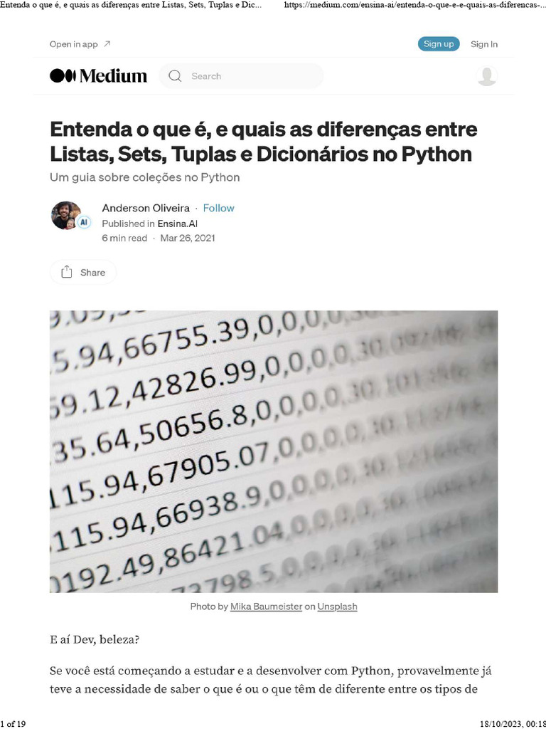 Listas, Sets, Tuplas e Dicionários No Python | PDF | Rock (música ...