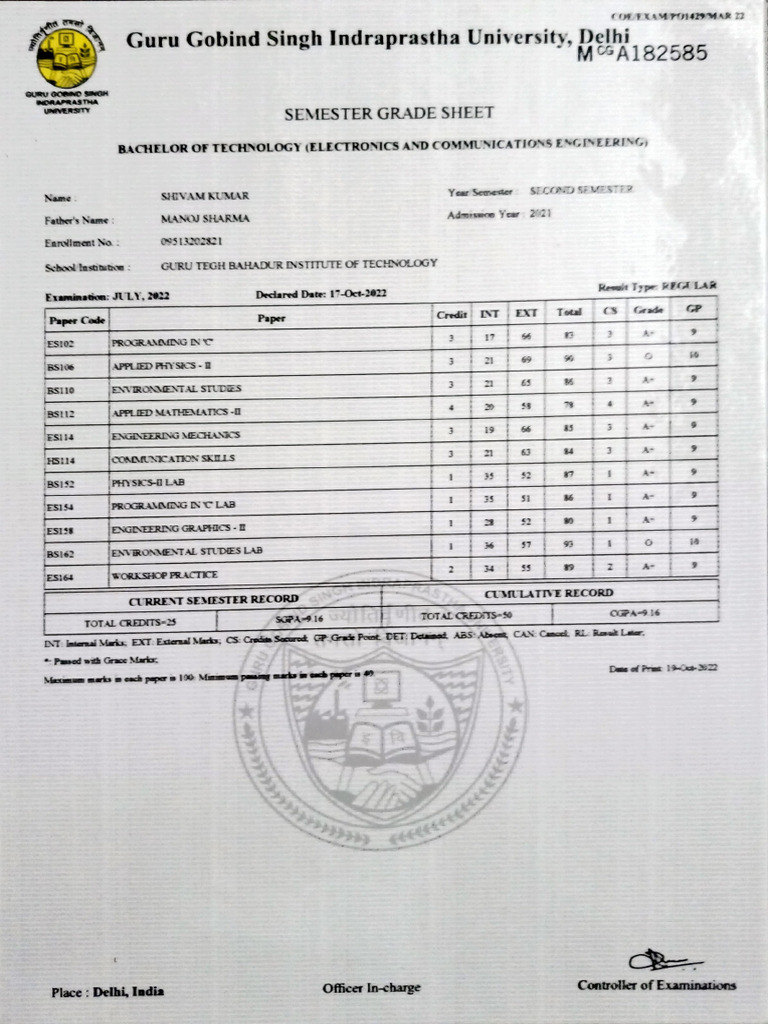Engineering Student Grade Sheet | PDF | Indian Religions | Punjab
