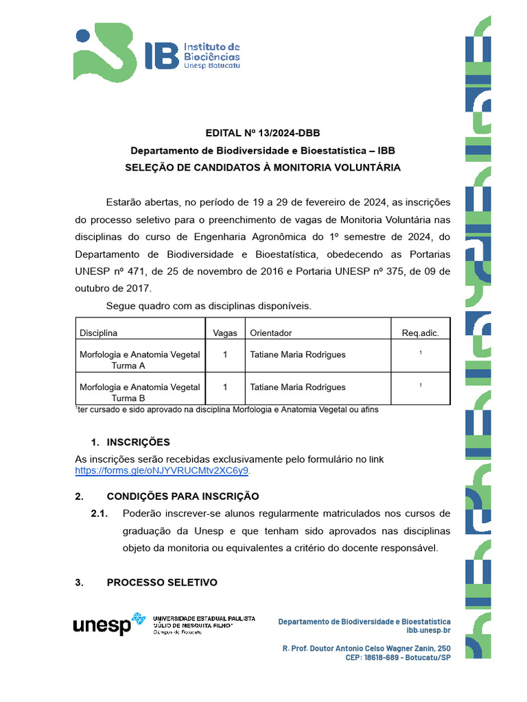 Edital Nº 13-2024 - Morfologia e Anatomia Vegetal - Engenharia ...