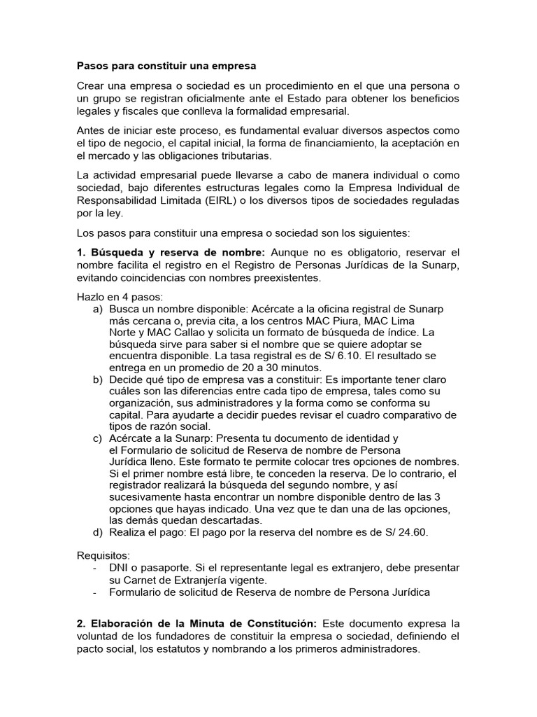 Pasos para Constituir Una Empresa | PDF | Documento de identidad | Business