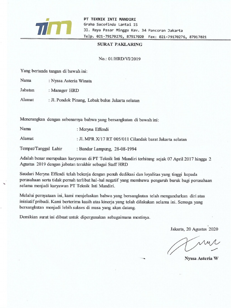 Surat Paklaring | PDF