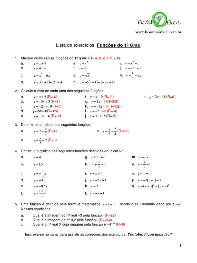Funcao 1 Grau | PDF | Função (Matemática) | Sistema de coordenada ... Funcao 1 Grau | PDF | Função (Matemática) | Sistema de coordenada ...