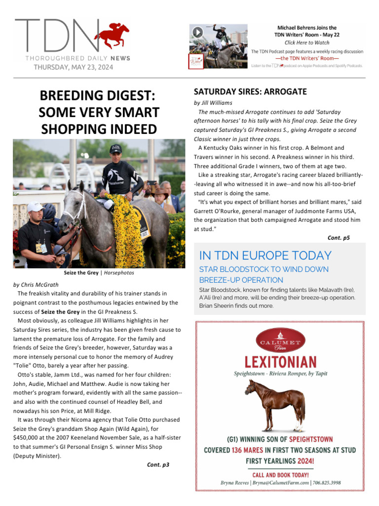 TDN 240523 | PDF | Horse Breeding | Thoroughbred