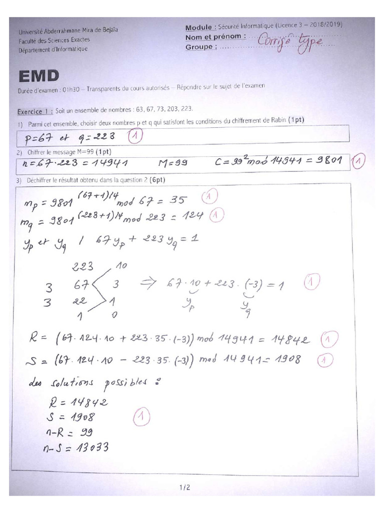 Corrigé EMD 2019 | PDF