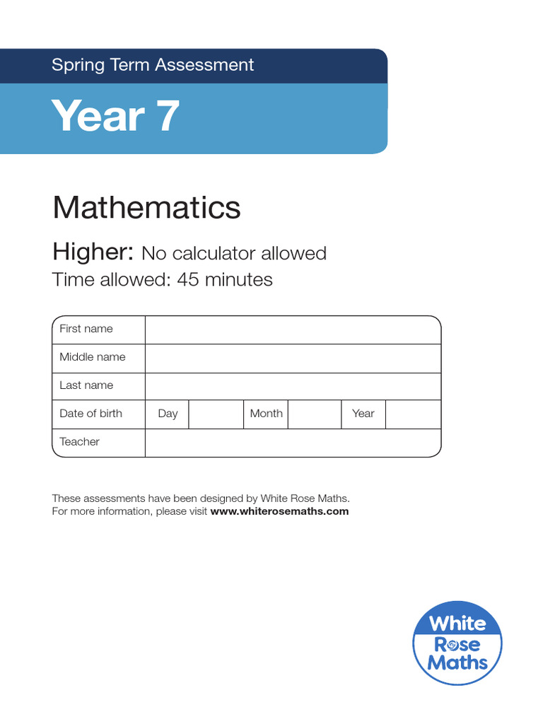 Year 7 Spring Maths Assessment | PDF | Mathematics