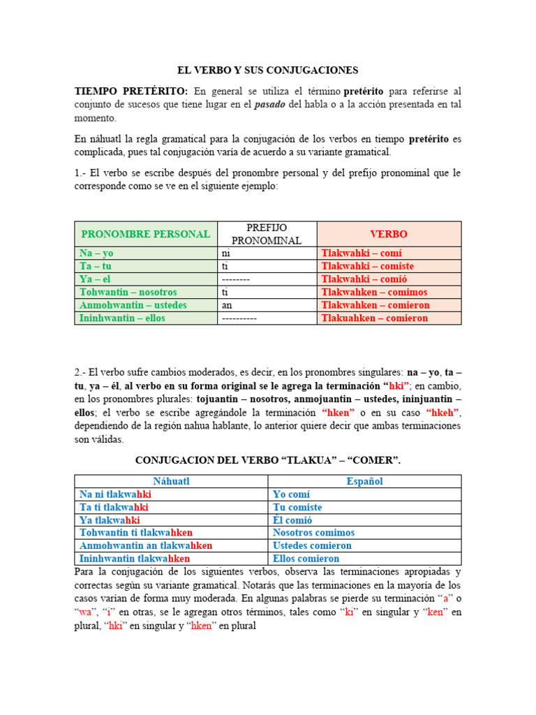 S5. EL VERBO Y SUS CONJUGACIONES (Preterito) | PDF | Verbo ...