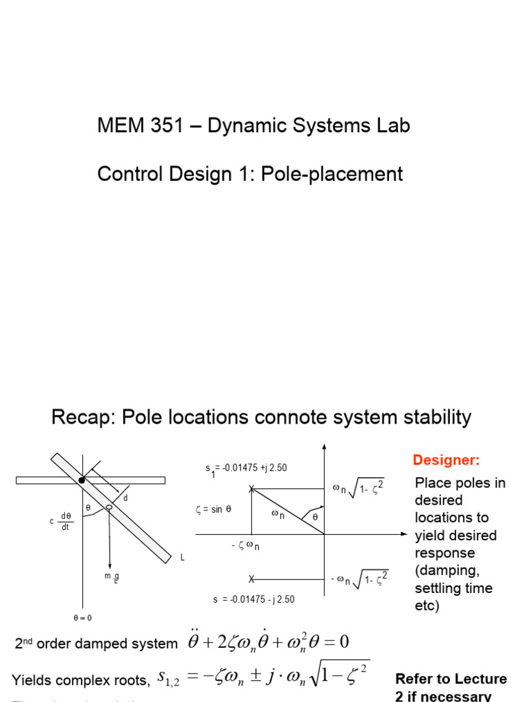 Mem351lecture PolePlacement | Download Free PDF | Algebra | Mathematical Objects