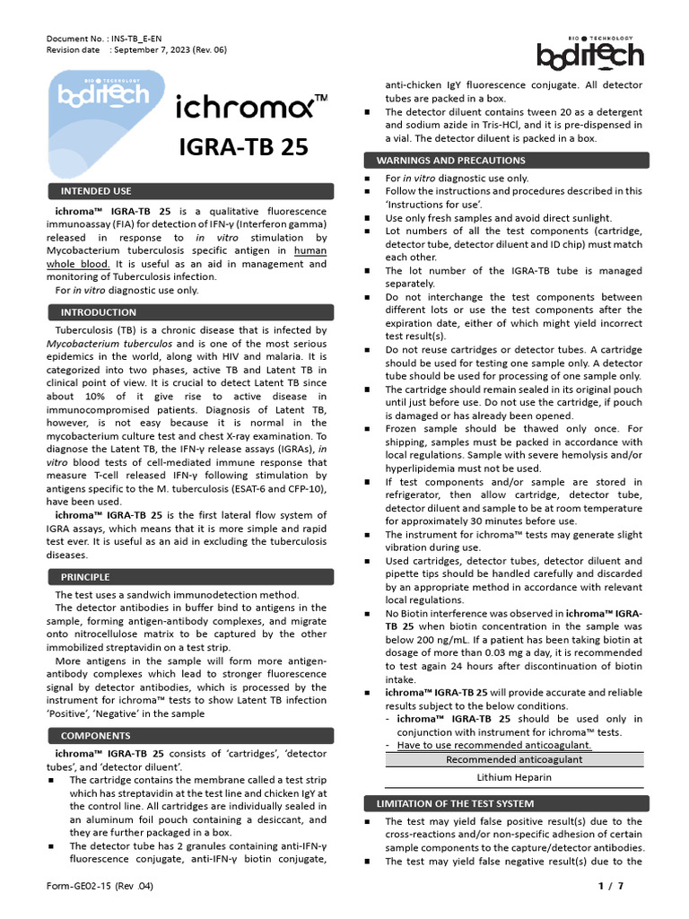 (INS-TB - E-EN) Ichroma IGRA-TB 25 - (Rev.06) - 230907 | PDF | Tuberculosis | Clinical Medicine