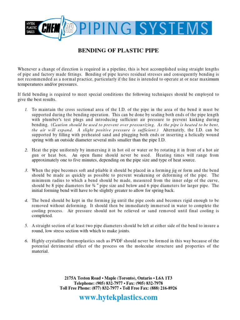 Plastic Pipe Bending Guidelines | PDF | Pipe (Fluid Conveyance) | Bending