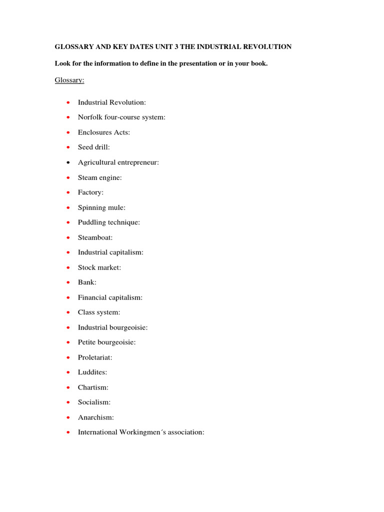 Industrial Revolution Glossary & Events | PDF