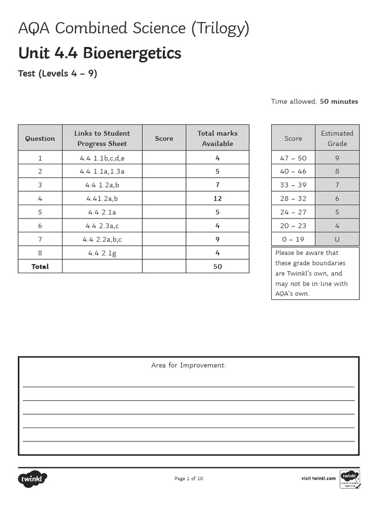 AQA Trilogy Unit 4.4 Bioenergetics | PDF | Cellular Respiration ...