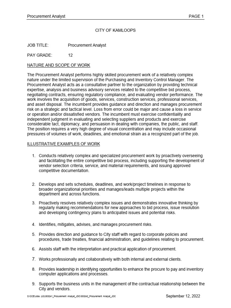 Procurement Analyst Job Description | PDF | Procurement | Business