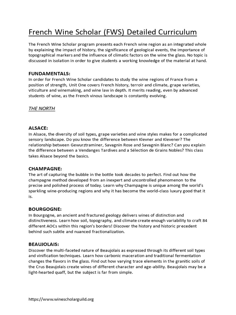 FWS Detailed Curriculum | PDF | Wine | Grape