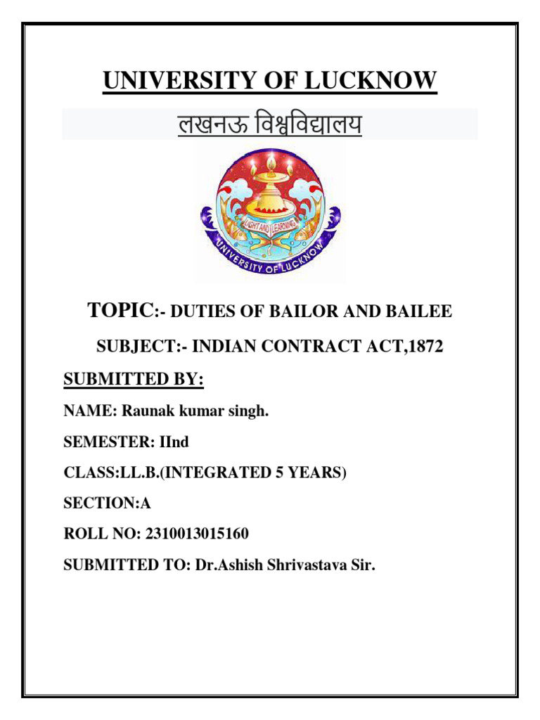 Duties of Bailor and Bailee | PDF | Legal Liability | Legal Concepts